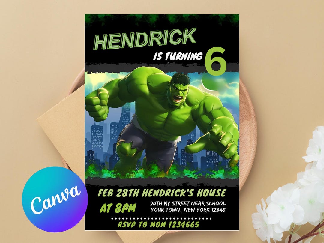 Editable Hulk Birthday Invitation Template, Printable Birthday Party ...