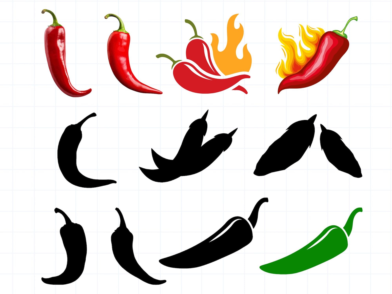 Chili Svg Bundle, Chili Pepper Clipart, Chili Silhouette, Pepper Vector ...
