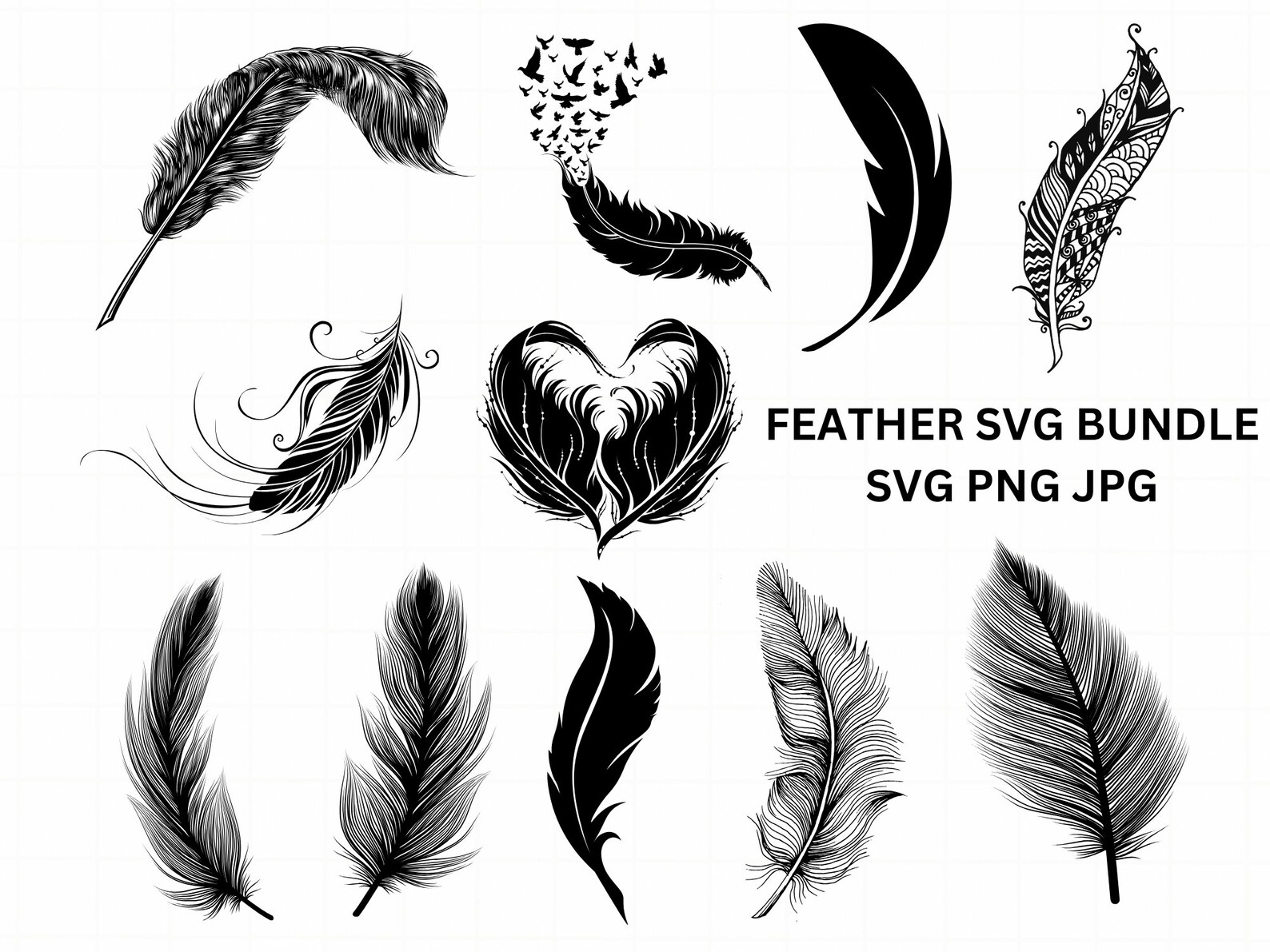 Feather Svg Bundle, Feather Birds Svg, Dxf, Png, Jpg, Feathers ...
