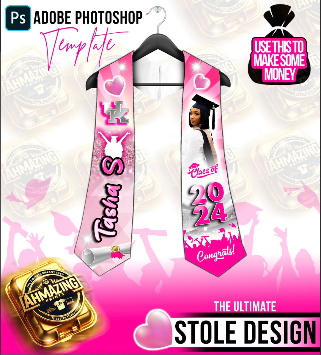 PINK AND SILVER stole Photoshop Designer Template - Etsy