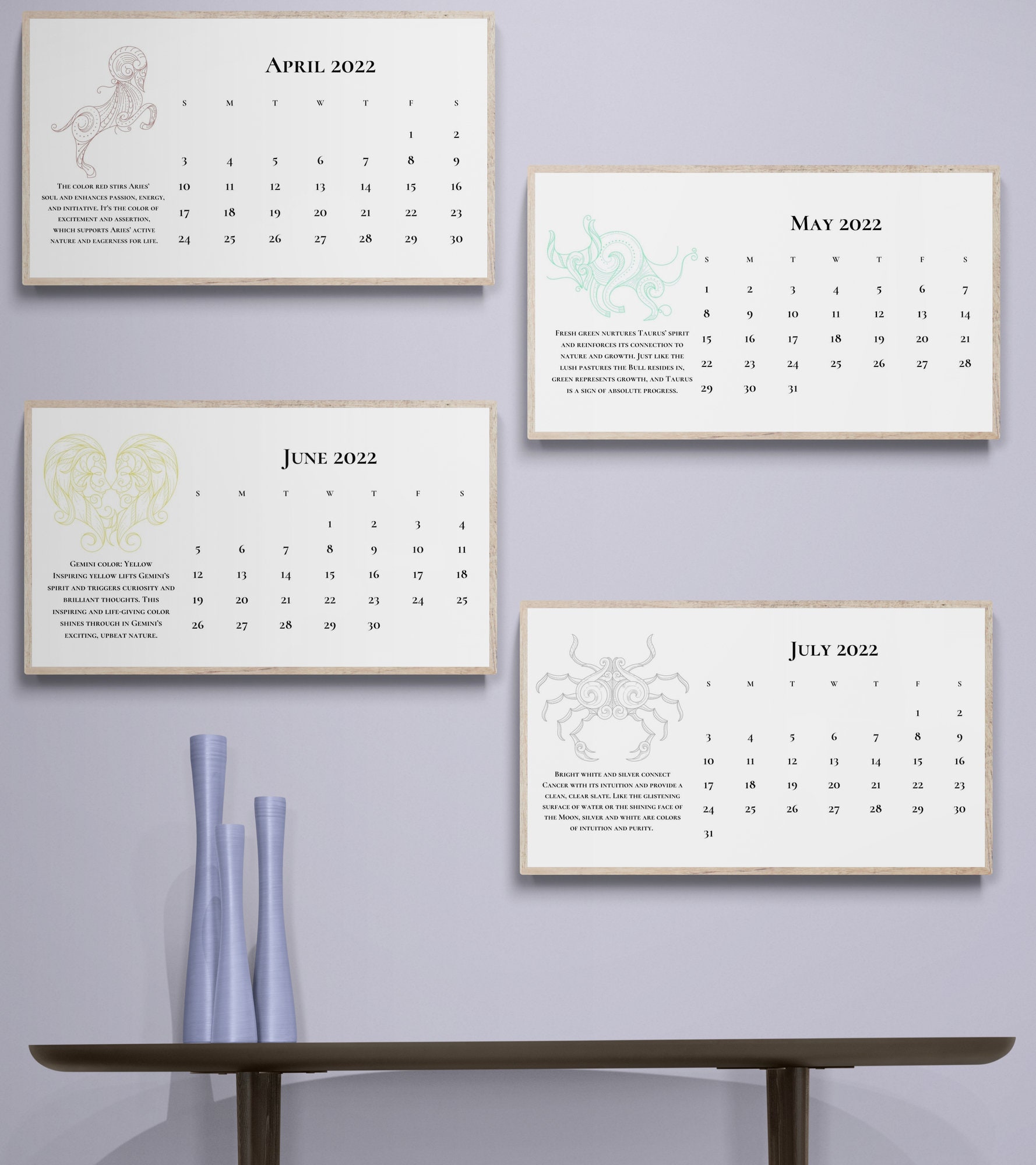 Signs of Zodiac Calendar 2022 Choose Minimal Design or Black Design ...