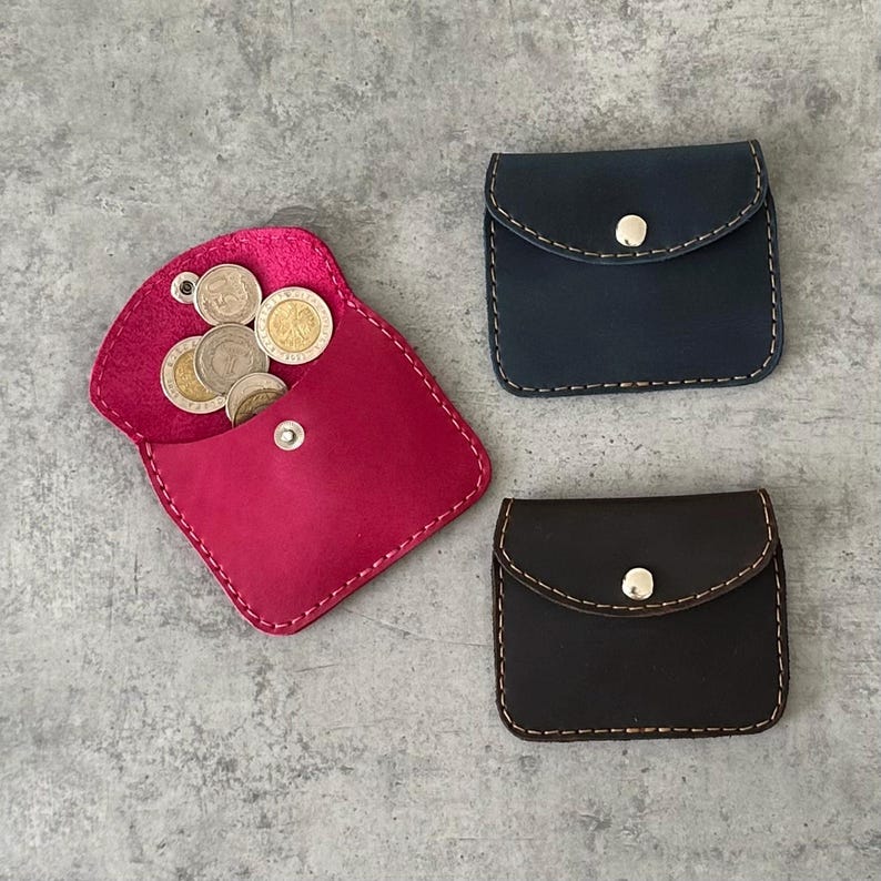 Leather Coin Pouch Pink, Leather Coin Wallet Minimalist Bag, Money ...