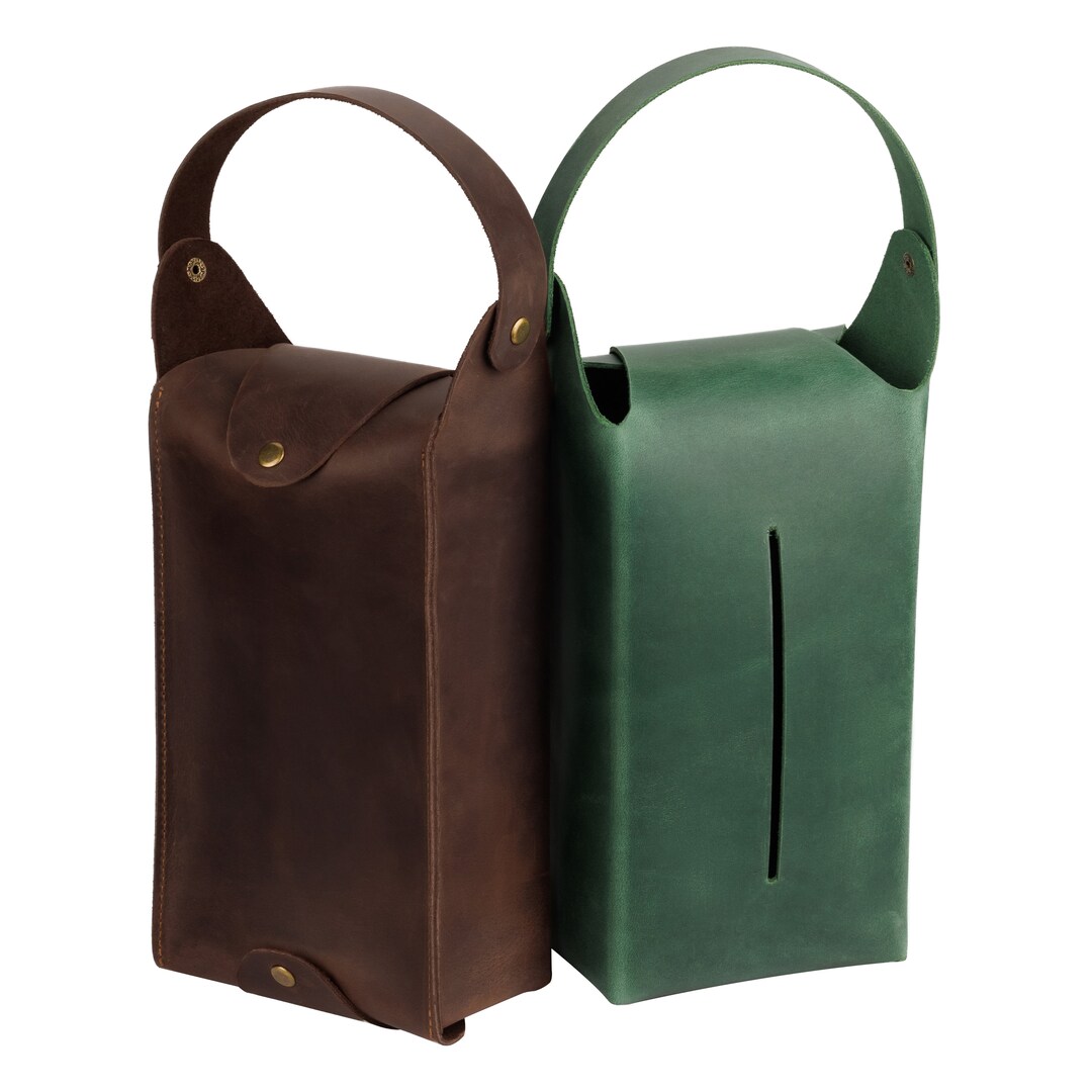 Full Grain Leather Tissue Box, Tissue Car Holder Detachable Strap ...