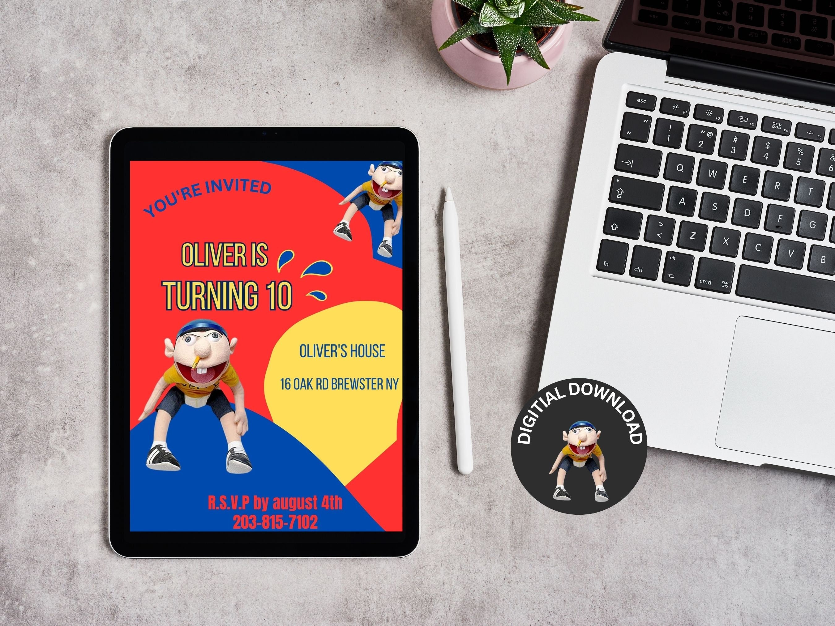 Jeffy Printable or Digital Invite, Phone Birthday Invitation Template ...