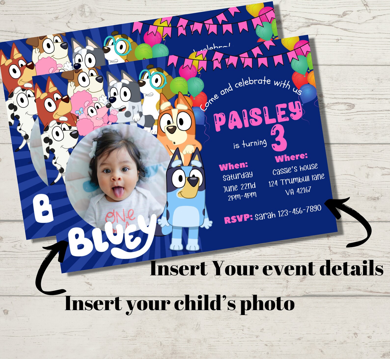 Bluey Birthday Invitation Template Bluey Personalized Photo Etsy
