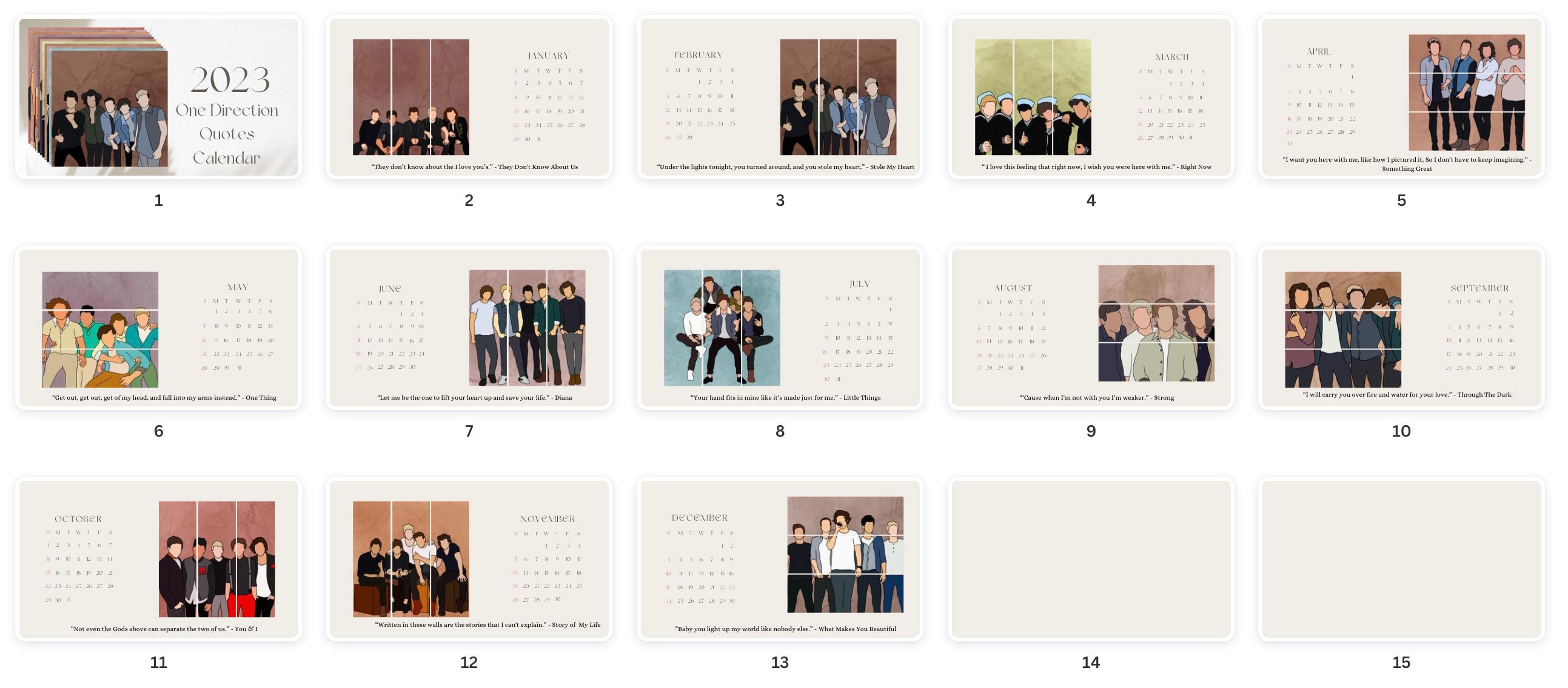 One Direction 2023 Calendar With Quotes digital - Etsy UK