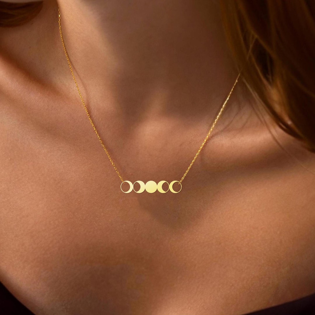 Moon Phases Necklace - Celestial Lunar Cycle Pendant - Mystical Jewelry ...