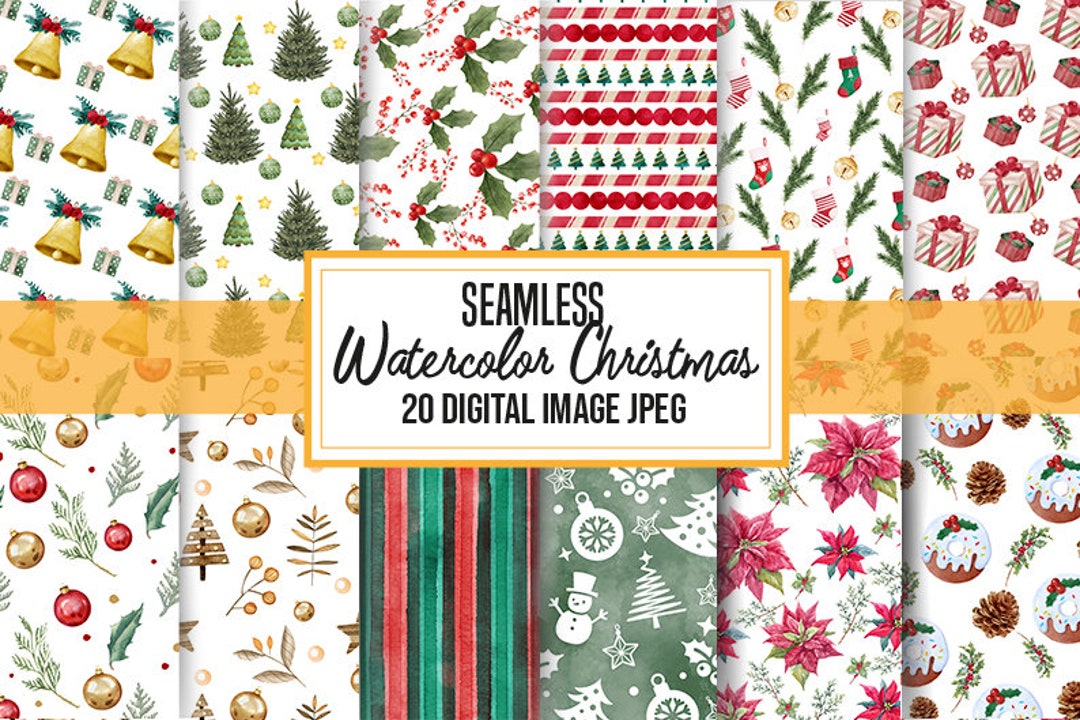 Watercolor Christmas Digital Paper, Christmas Tree Background, Seamless ...
