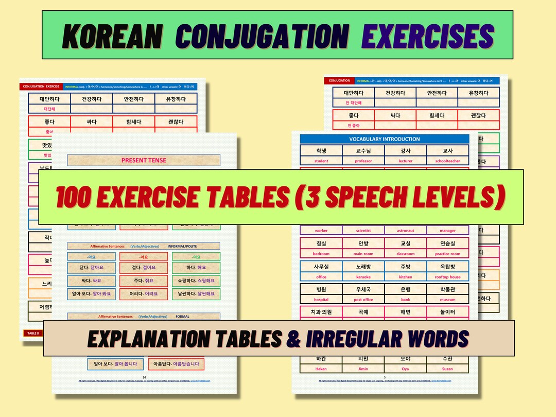 Korean Conjugation Exercise Tables Korean Conjugation Explanation ...