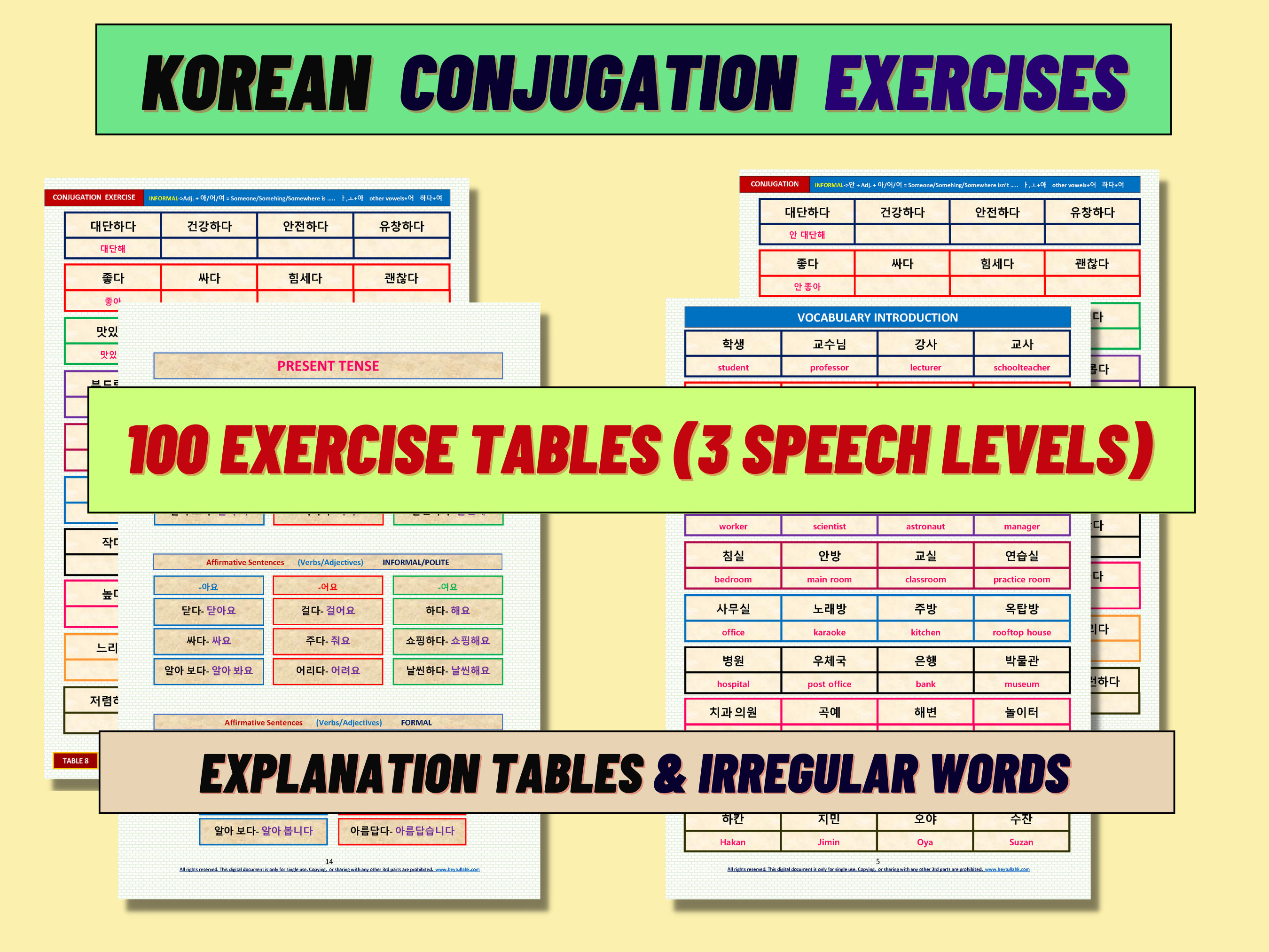 Korean Conjugation Exercise Tables Korean Conjugation Explanation ...