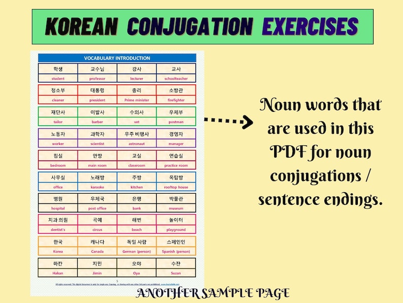 Korean Conjugation Exercise Tables Korean Conjugation Explanation ...