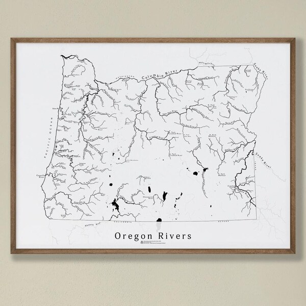Oregon Map Rivers Lakes - Etsy