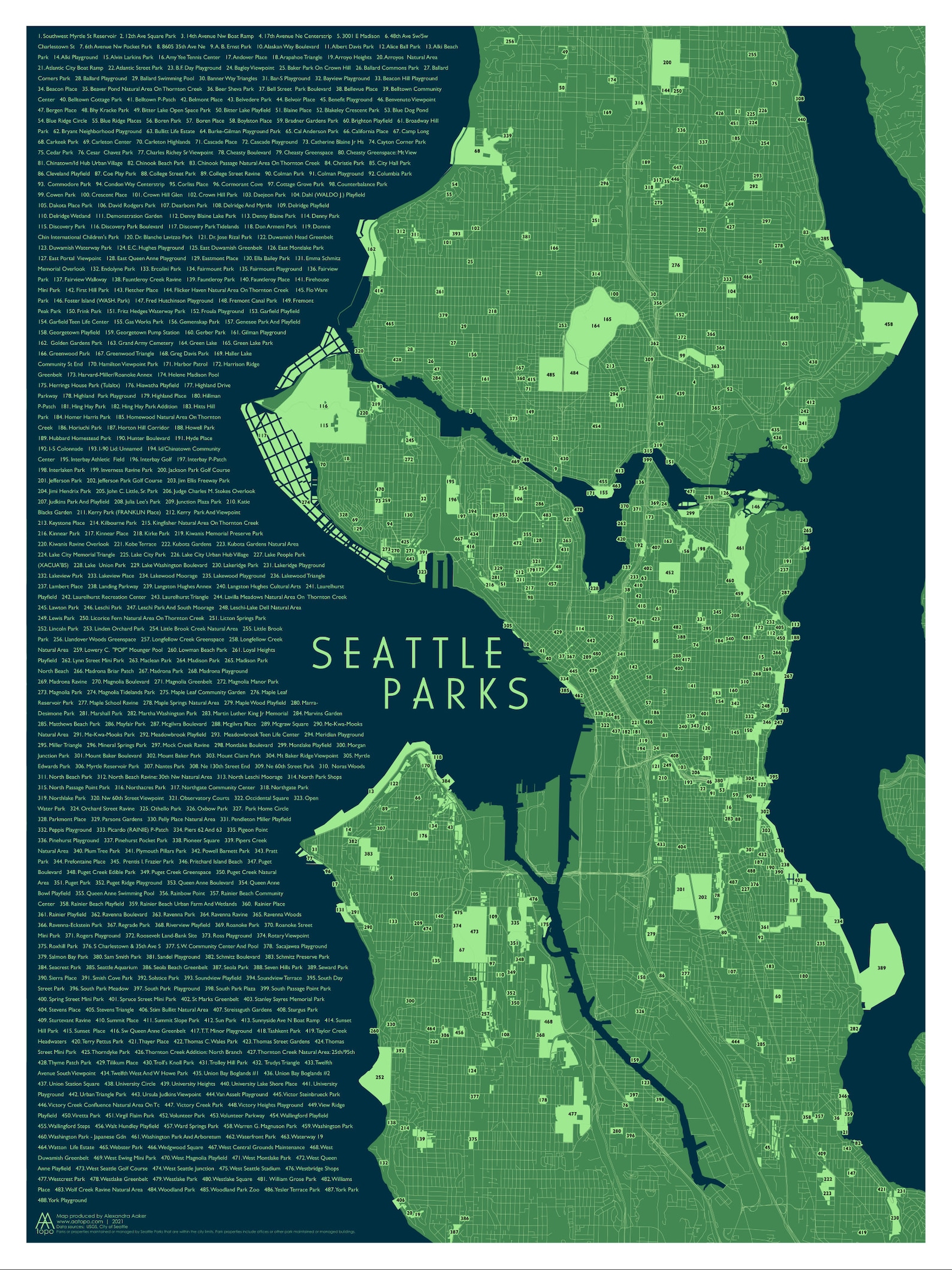 Seattle City Parks Map - Etsy