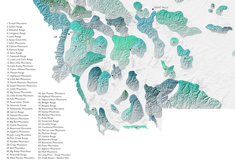 Montana Mountain Ranges Map - Etsy