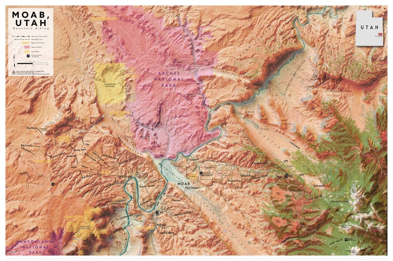 Moab Utah, Mountain Bike Trails Map - Etsy