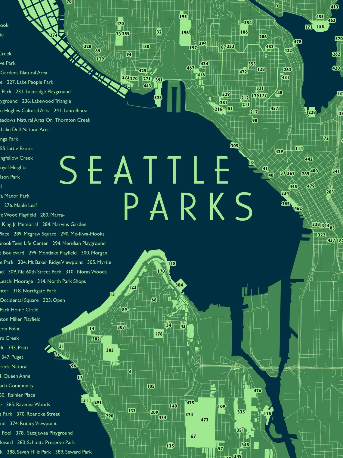 Carte des parcs de la ville de Seattle - Etsy France