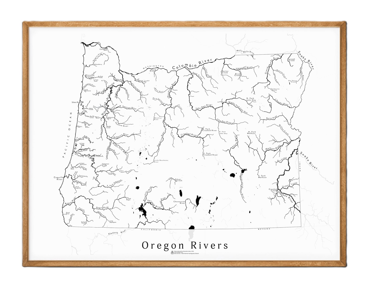 Oregon Rivers Map Print - Etsy