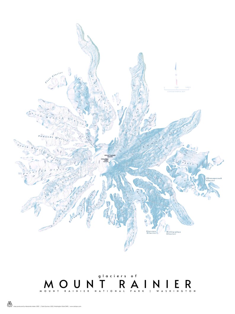 Mount Rainier Glaciers Topographic Map Print - Etsy