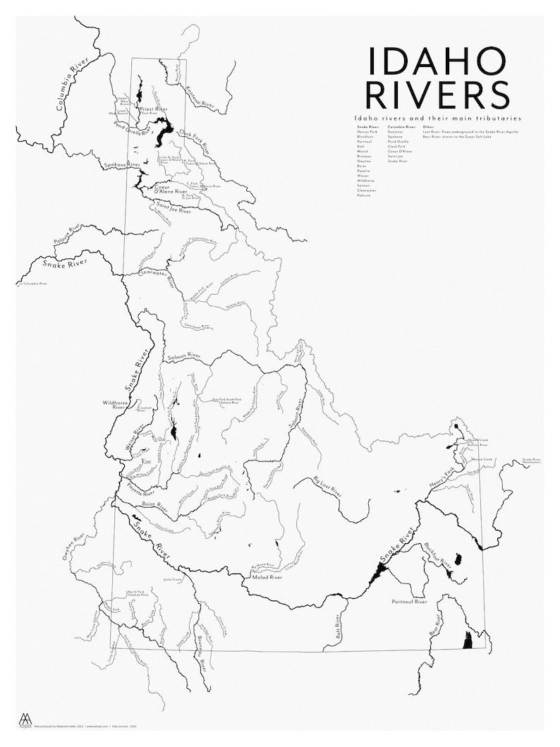 Idaho Rivers Map Print - Etsy