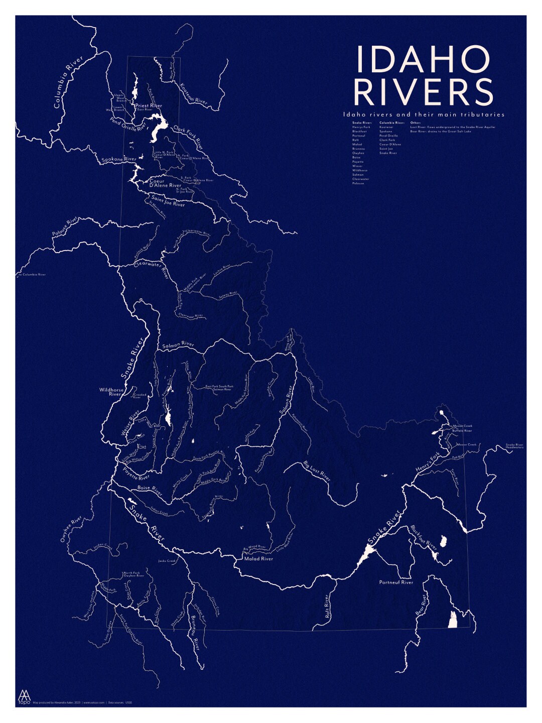 Idaho Rivers Map Print - Etsy