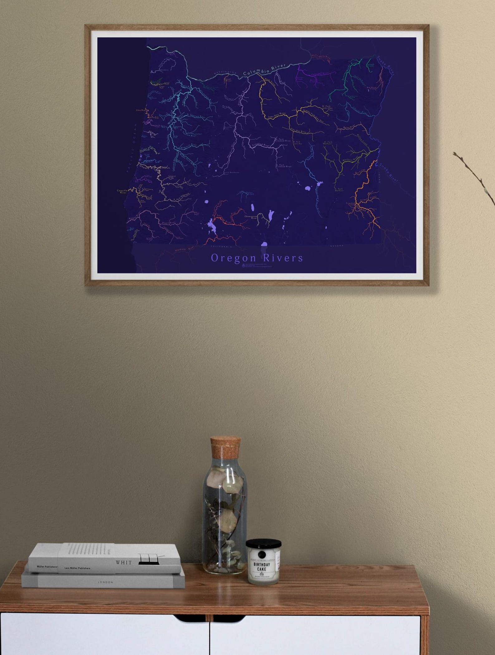 Oregon Rivers Map Print - Etsy