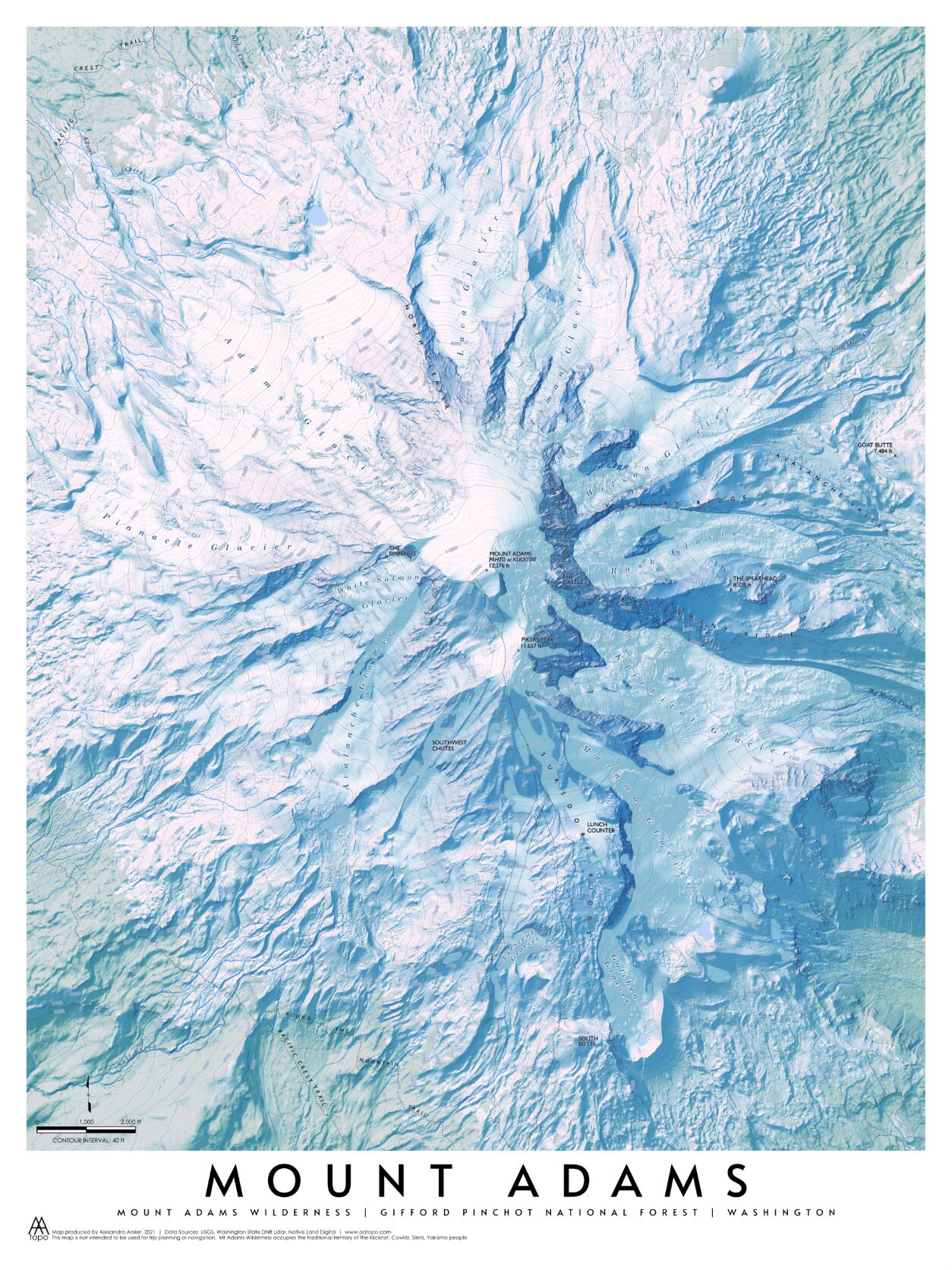 Mount Adams Topographic Map - Etsy