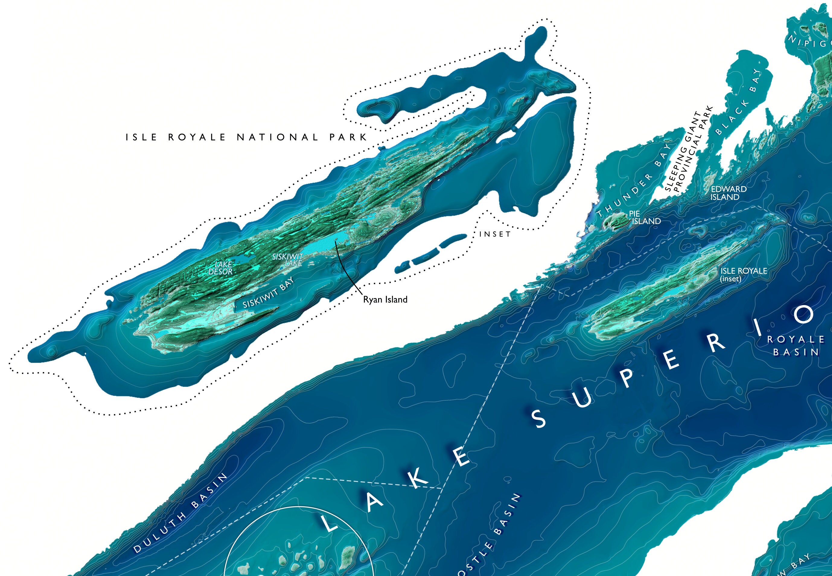 Mapa batimétrico del lago Superior, impresión de arte de los Grandes ...