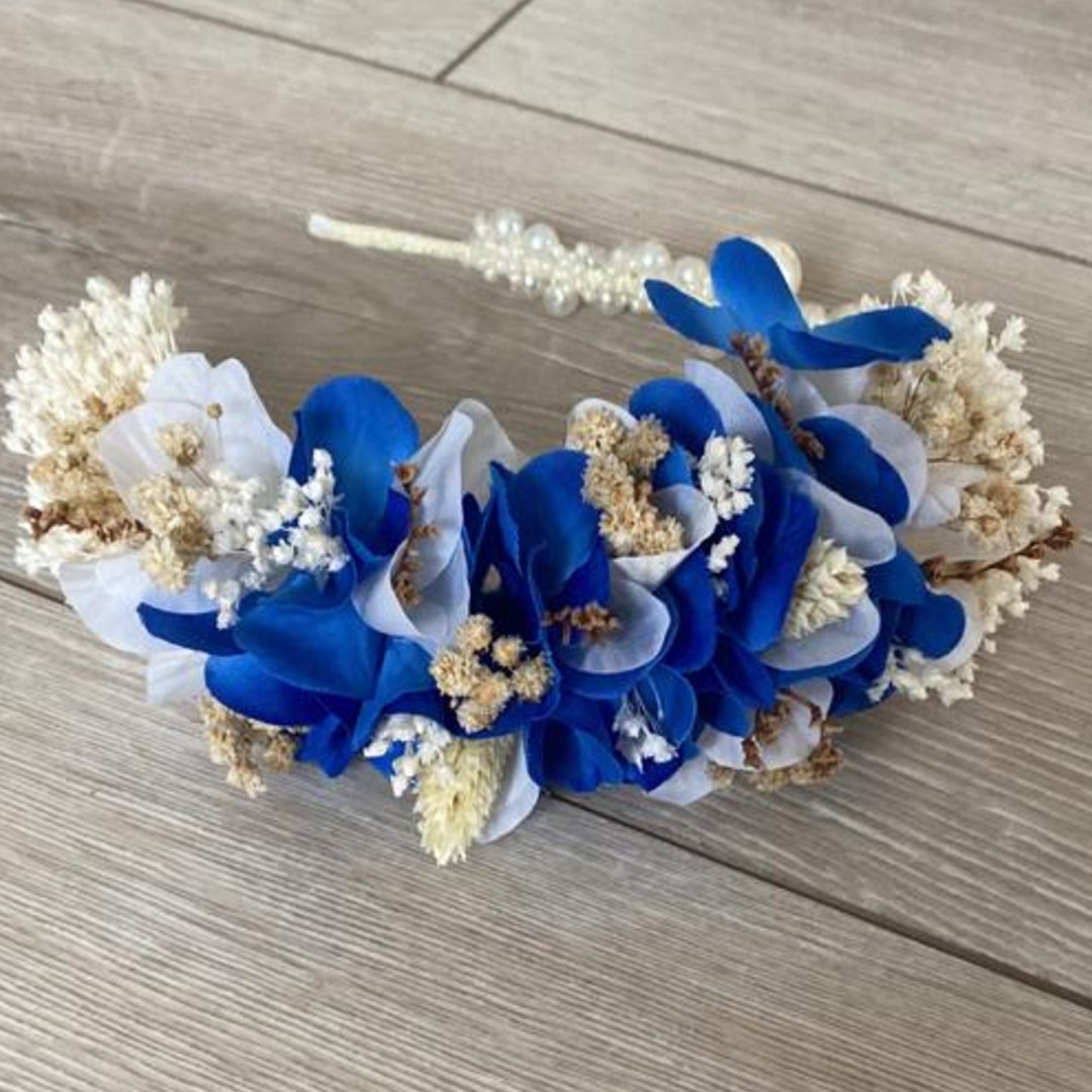 Navy Blue Flower Crown Wedding, Dark Hair Wreath, Boho Bride Crown ...