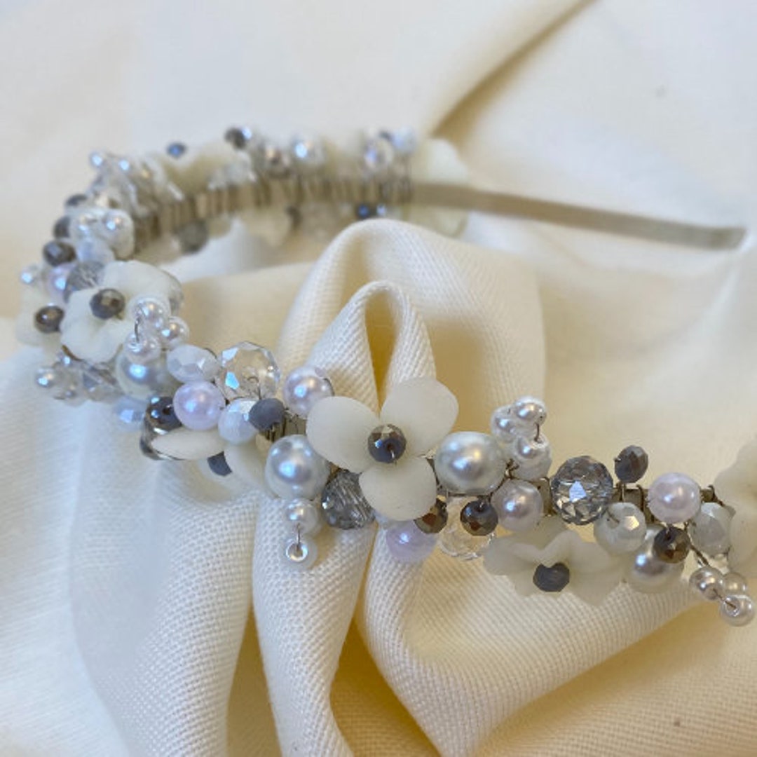 Porcelain Floral Crown for Women, Porcelain Crown, Silver Beaded Crown ...