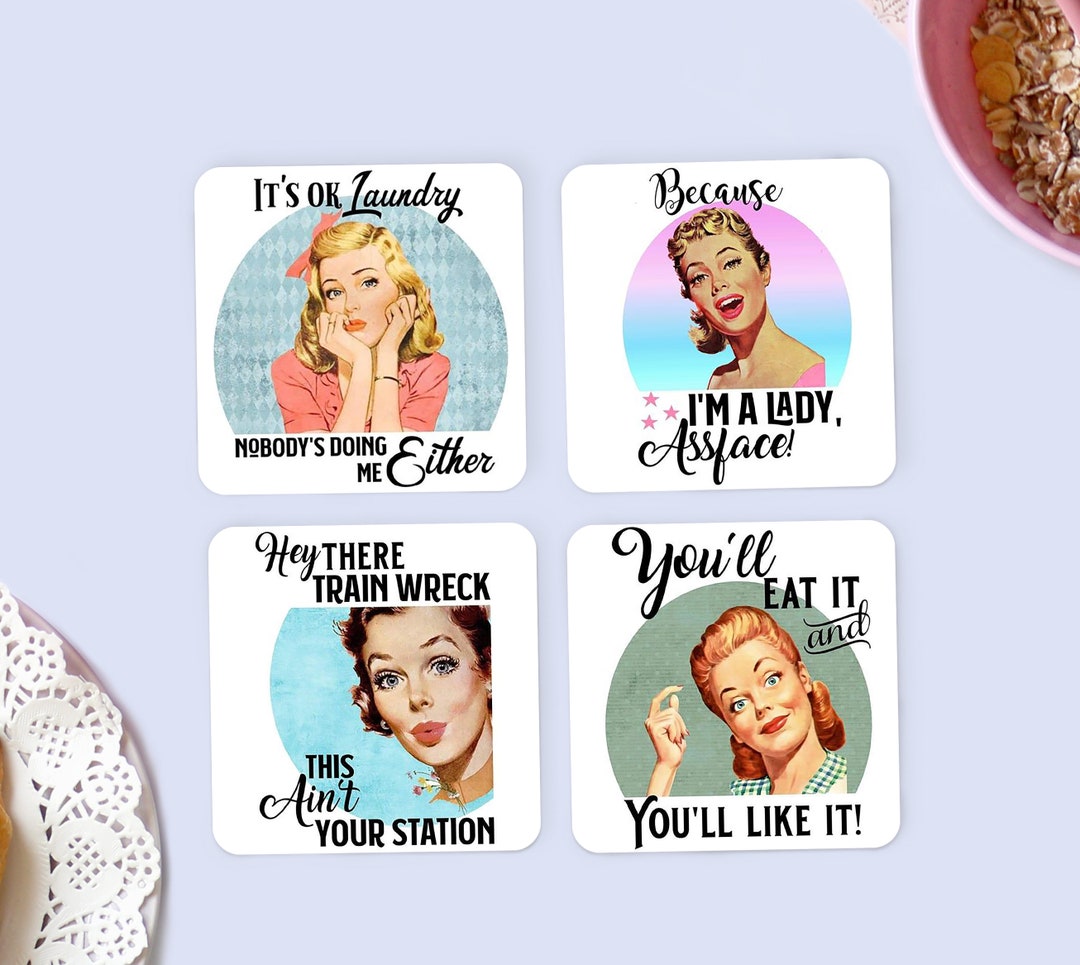 60s Housewife Coaster Set of 4 | Personalized Coaster | Drink Coaster ...