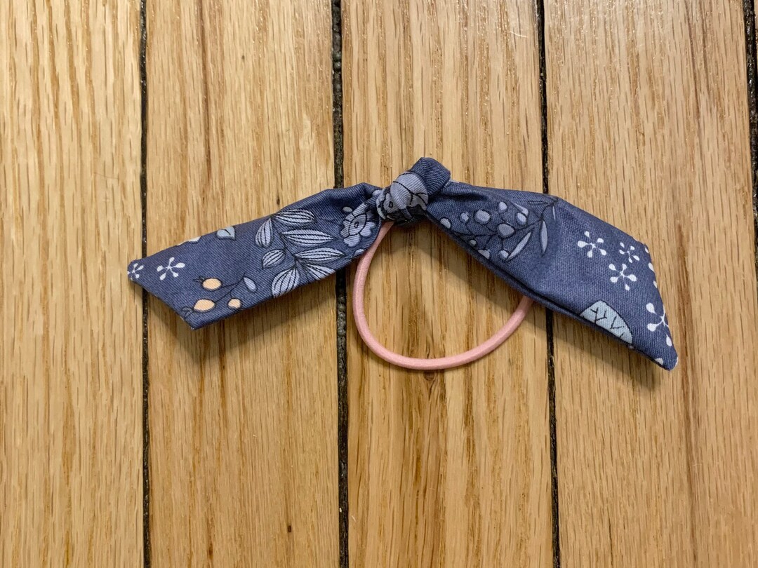 The “celia” Bow Hair Tie | Handmade, Blue Floral Print Cotton, Pink ...