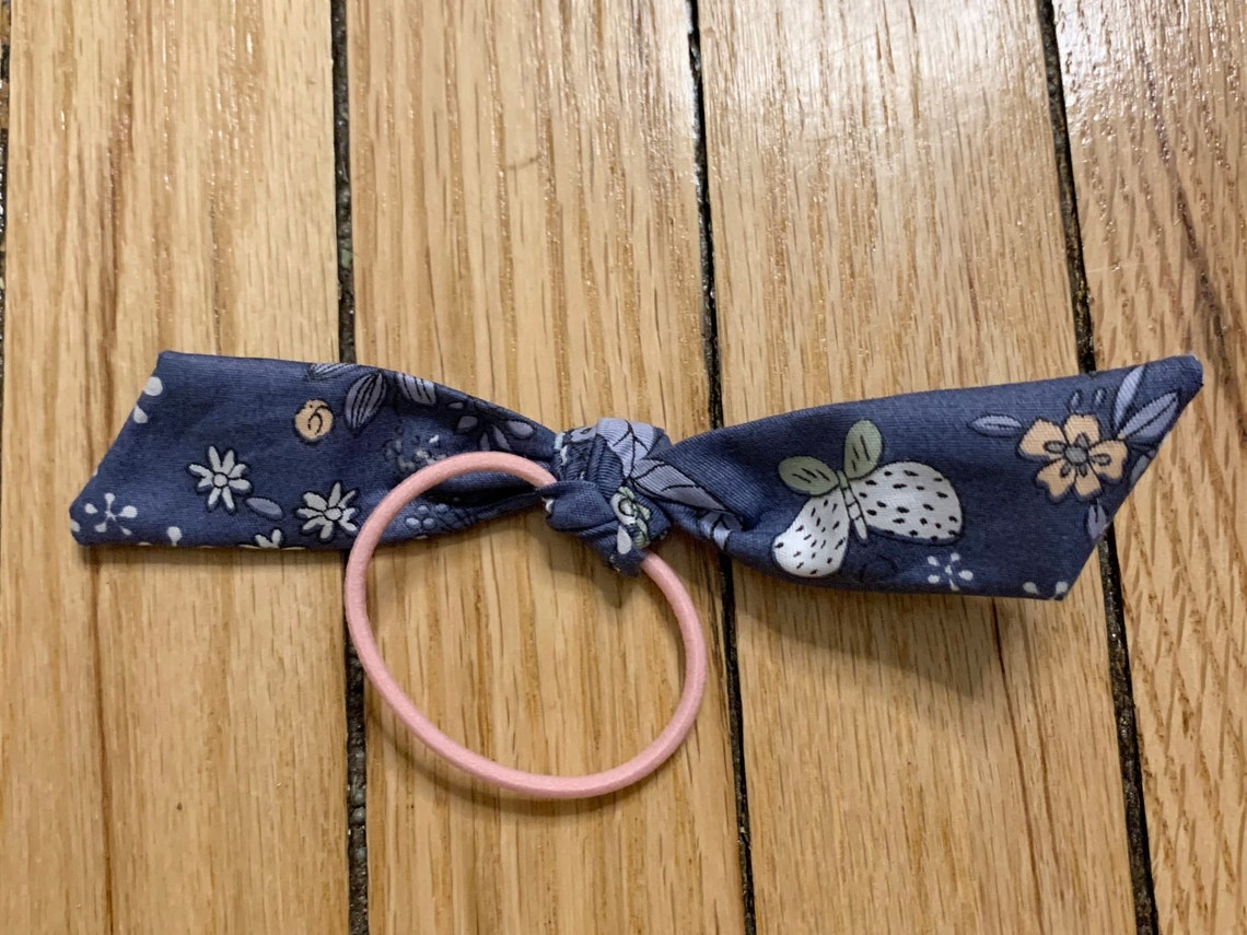 The celia Bow Hair Tie Handmade Blue Floral Print Cotton - Etsy
