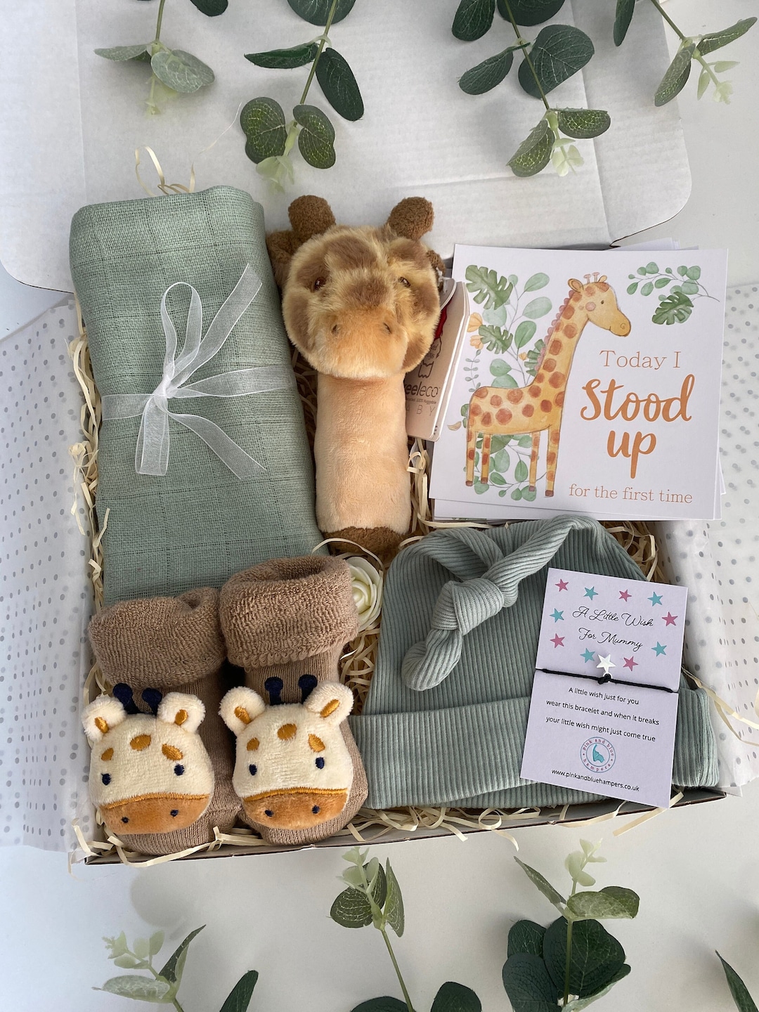 Safari Baby Gift Hamper, Giraffe Toy, Milestone Cards, Socks, Hat - Etsy