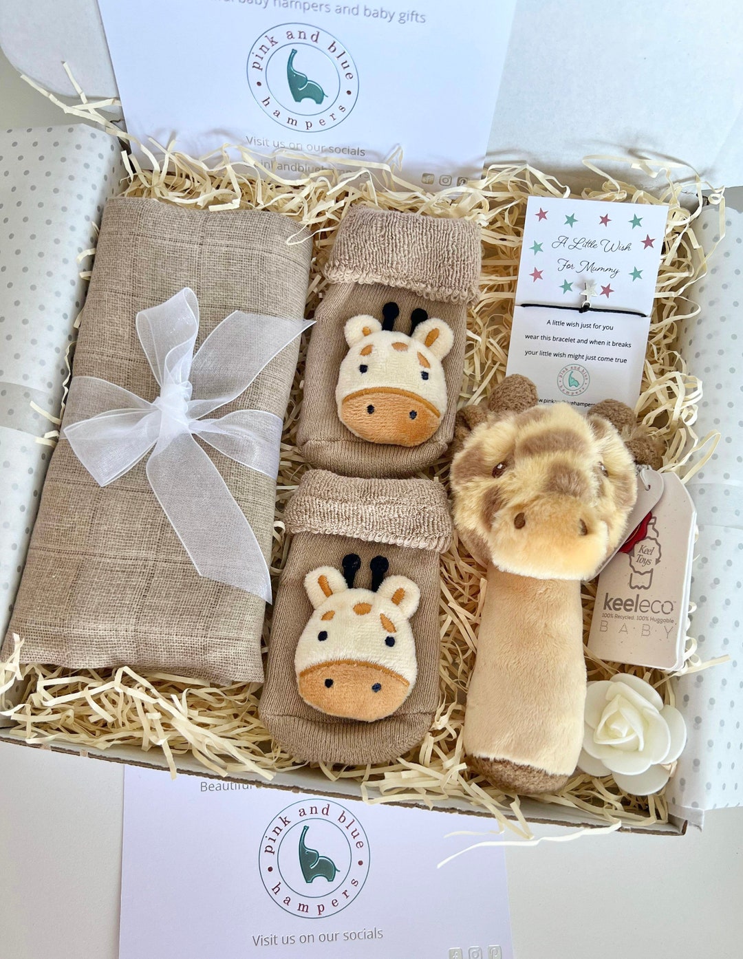 Giraffe Baby Gift Hamper, Toy, Socks, Muslin, Wish Bracelet - Etsy UK