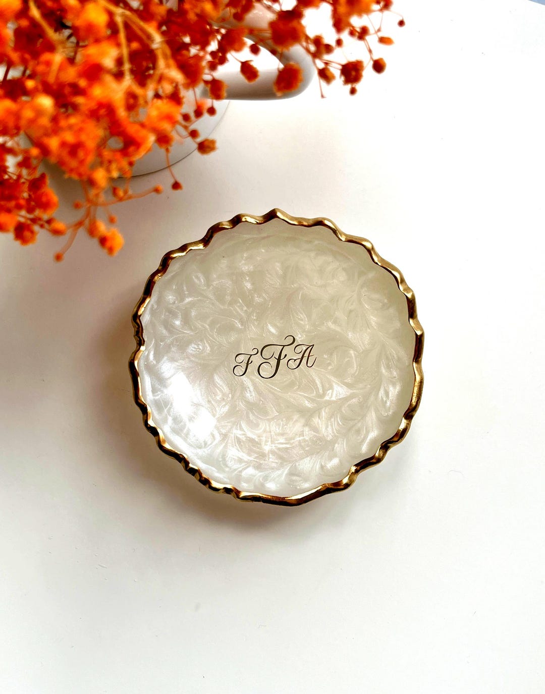 Monogram Ring Dish | Pearl Resin Trinket Dish | Letter Jewelry Holder ...