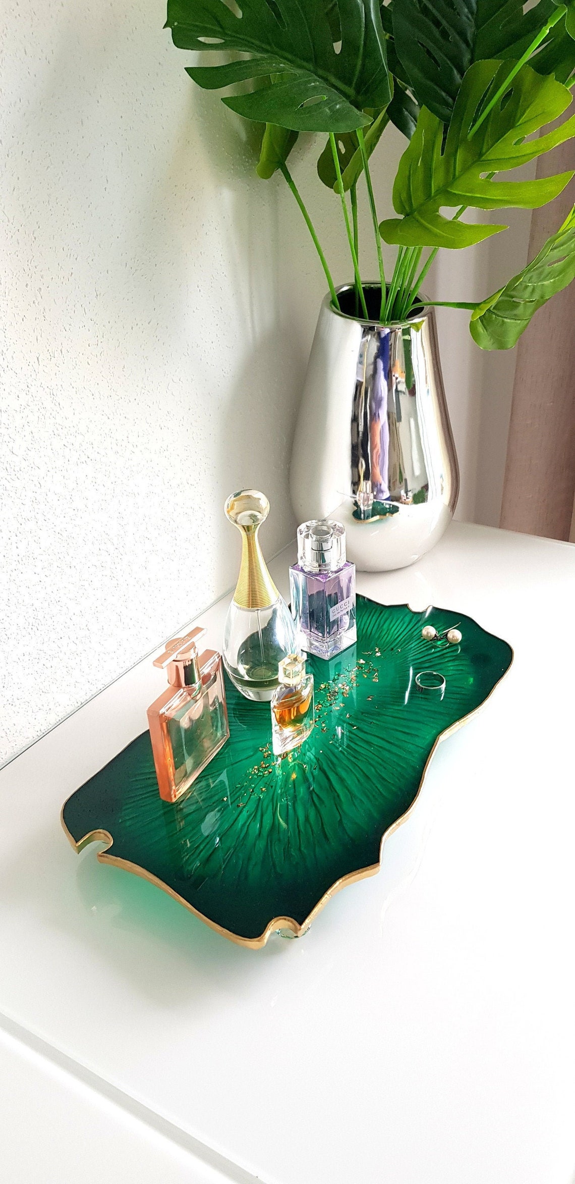 Emerald Green Tray With Gold Accents Handmade Resin Tray | Etsy