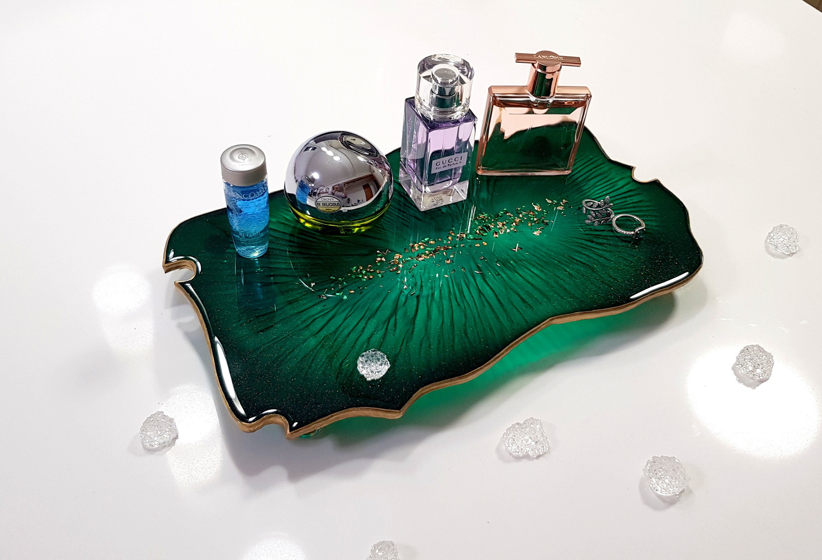 Emerald Green Tray With Gold Accents Handmade Resin Tray | Etsy