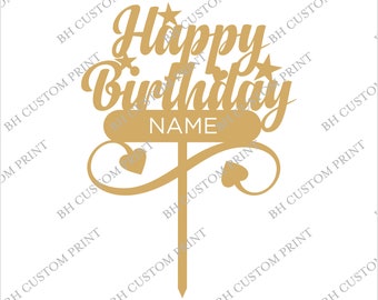 Cake Topper Happy Birthday Basic Flowers and Butterflies - Etsy