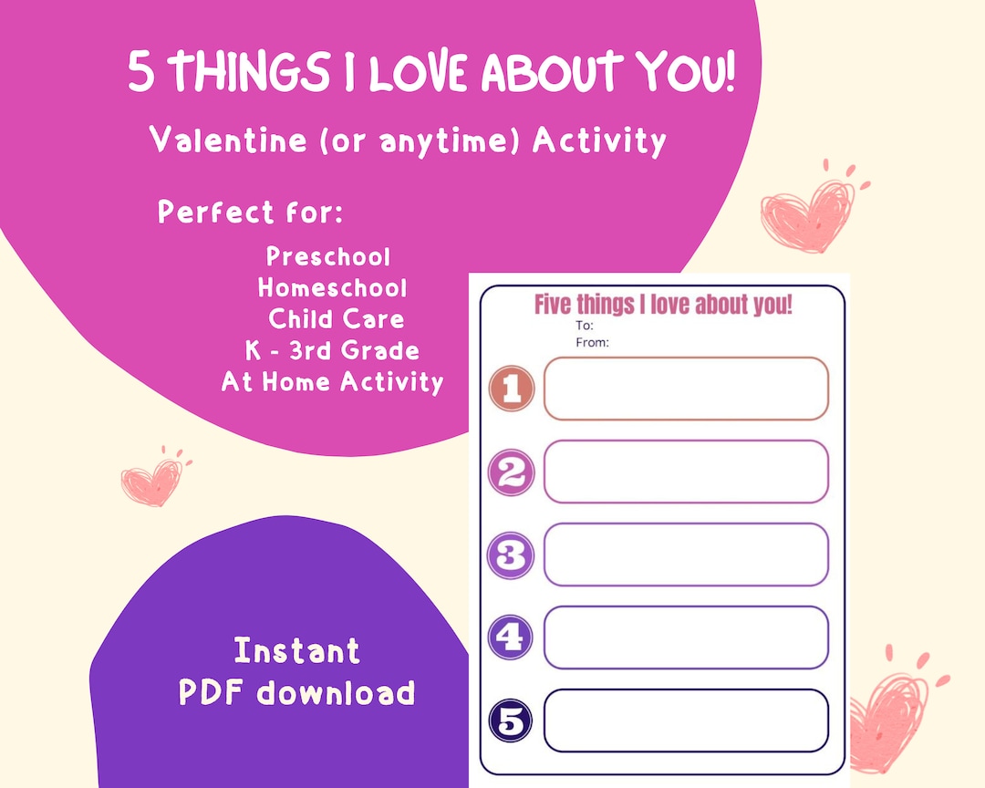 5 Things I Love About You - Valentine (or Anytime) Activity - Etsy