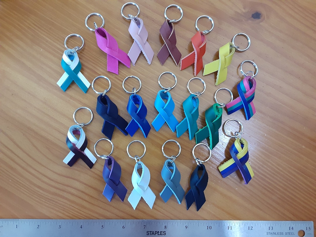 Leather Cancer Ribbon Keychain - Etsy