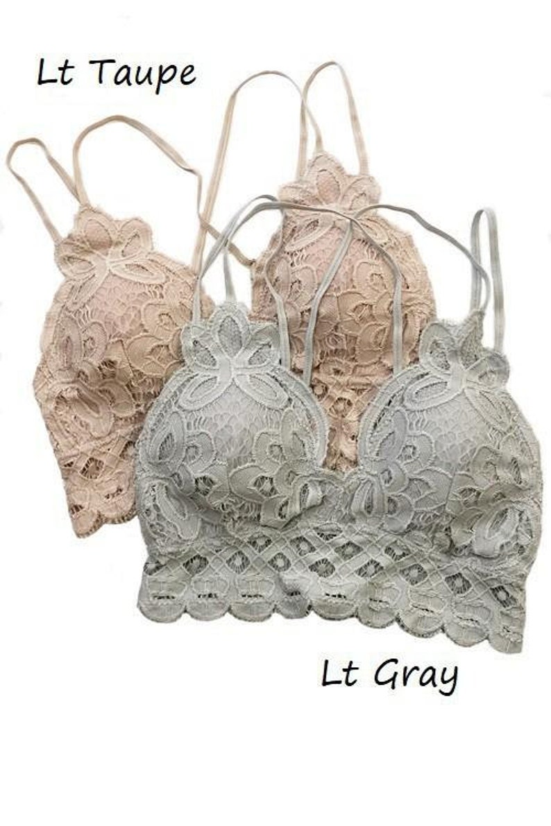 Light Gray Bralette, Floral Lace Bralette, Lace Bralette, Strappy ...