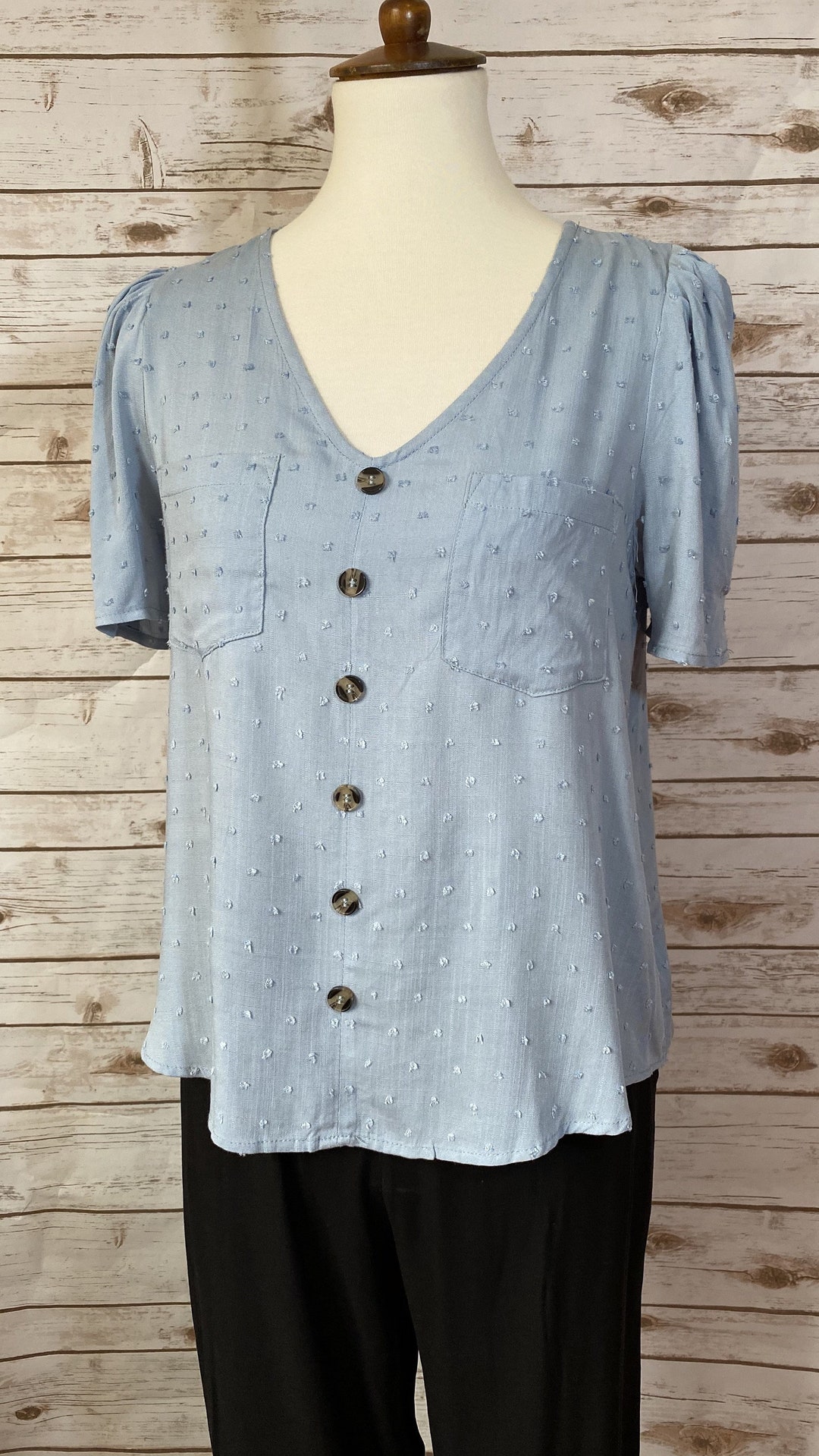 Powder Blue Polka Dot Button Top - Etsy