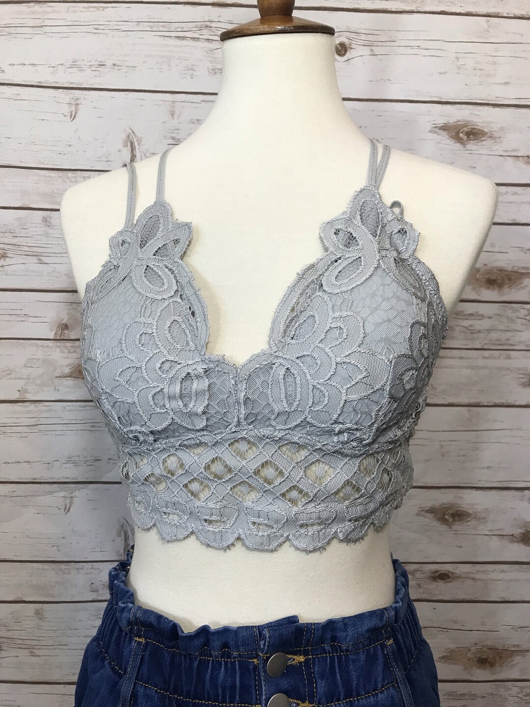 Light Gray Bralette, Floral Lace Bralette, Lace Bralette, Strappy ...