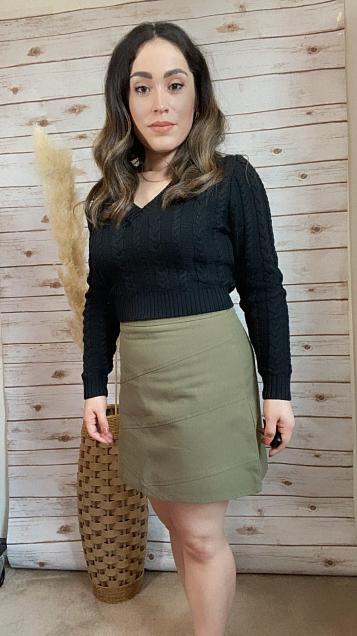 Olive Paneled Solid Mini Skirt - Etsy