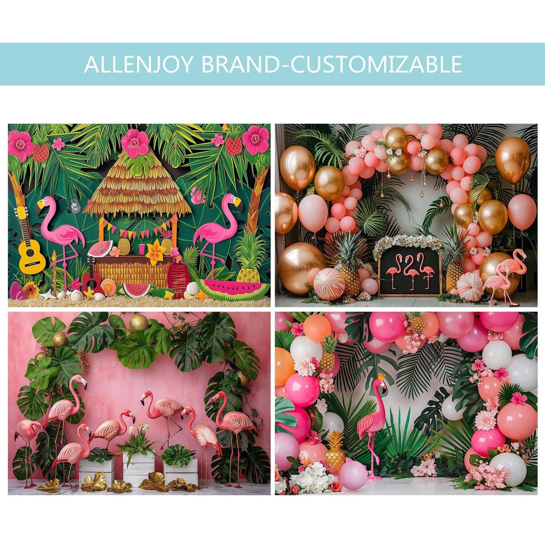 Palm Flamingo Summer Photography Backdrop, Pink Flamingo Tropical ...