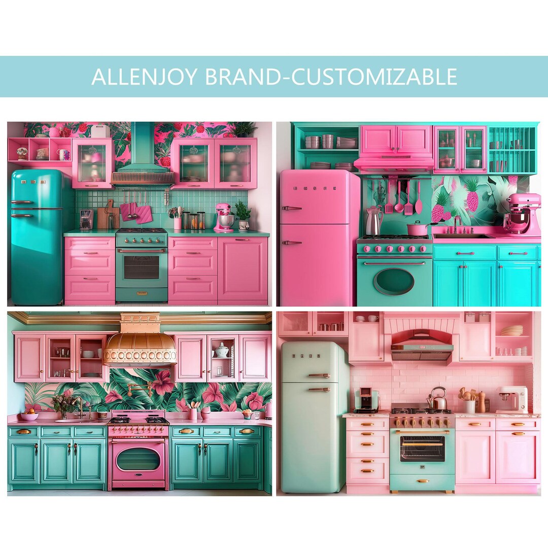 Blue and Pink Kitchen Backdrop, Dream Kitchen Baby Shower Backdrop ...