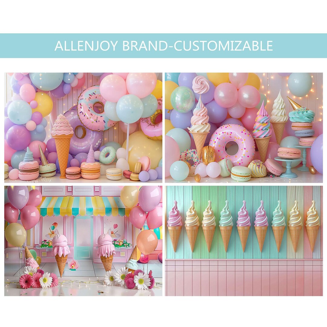 Pink Ice Cream Shop Photography Backdrop, Ice Cream Balloons Photo ...