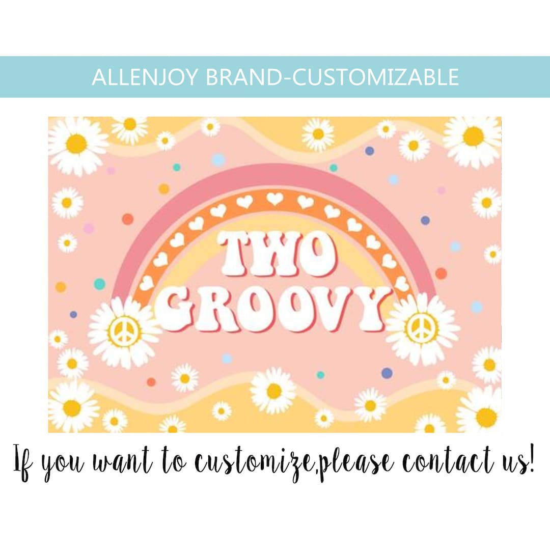 Two Groovy Birthday Backdrop,groovy Hippy Girl Birthday Retro Daisy ...