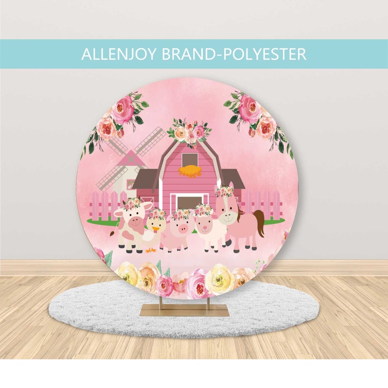 Farm Round Backdrop Coverbaby Shower Farm Animals Pig Cow - Etsy