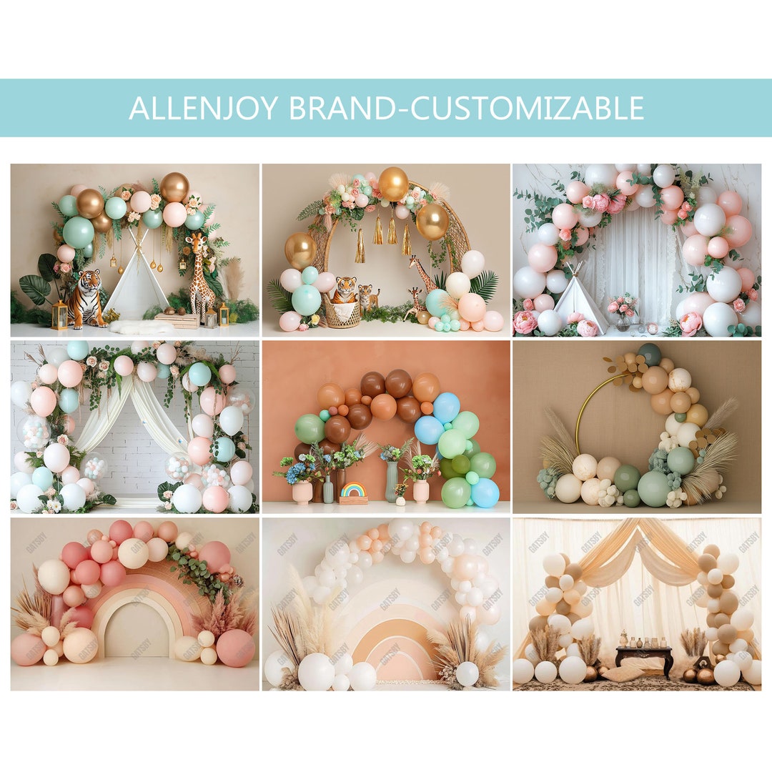 Boho Balloon Arch Photography Backdrop, Beige Boho Arch Balloon Baby ...